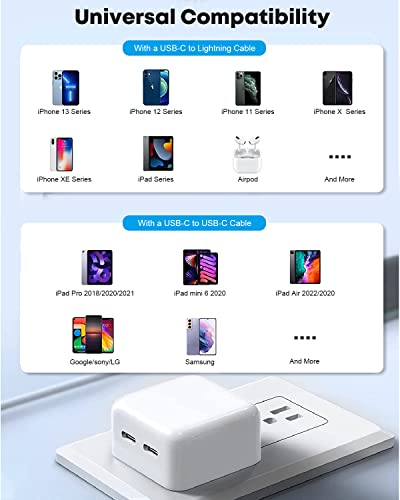 Apple Fast Charger, 40W Super Quick Dual USB C Wall Charger [Apple MFi Certified] Double Port Apple USB C Charger Foldable Plug with USB C to Lightning Cable and USB C to C Cable for iPhone, iPad