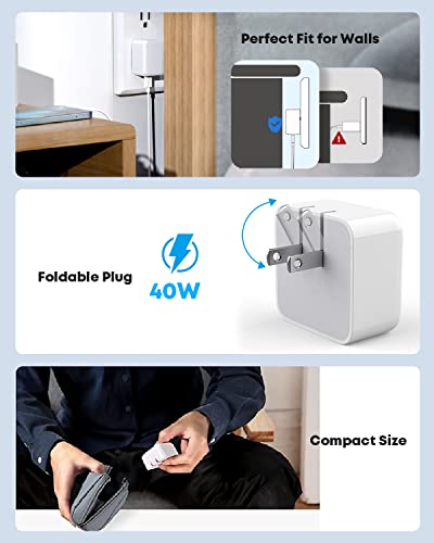 Apple Fast Charger, 40W Super Quick Dual USB C Wall Charger [Apple MFi Certified] Double Port Apple USB C Charger Foldable Plug with USB C to Lightning Cable and USB C to C Cable for iPhone, iPad