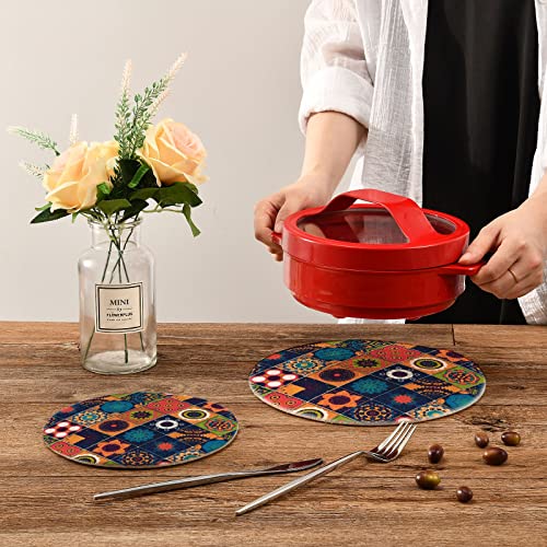 Kigai Classical Nation Flower Pot Holders Trivets Set 2 Pcs,Round 100% Cotton Braided Hot Pads for Hot Dishes Hot Pots and Pans/Kitchen Trivets