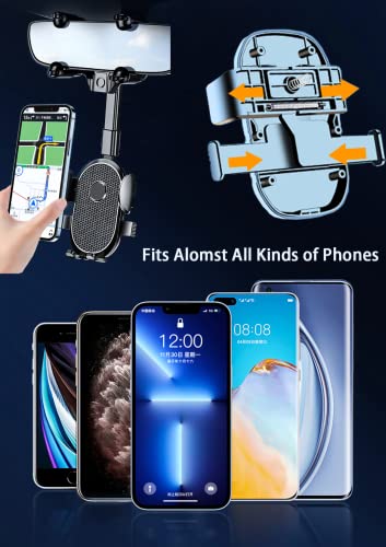 iBigLY Car Phone Holder, Rear View Mirror Phone Holder, Cell Phone Holder, Adjustable nagivator Holder, 360° Rotating and Retractable Universal car Cell Phone Holder for All Cell Phones