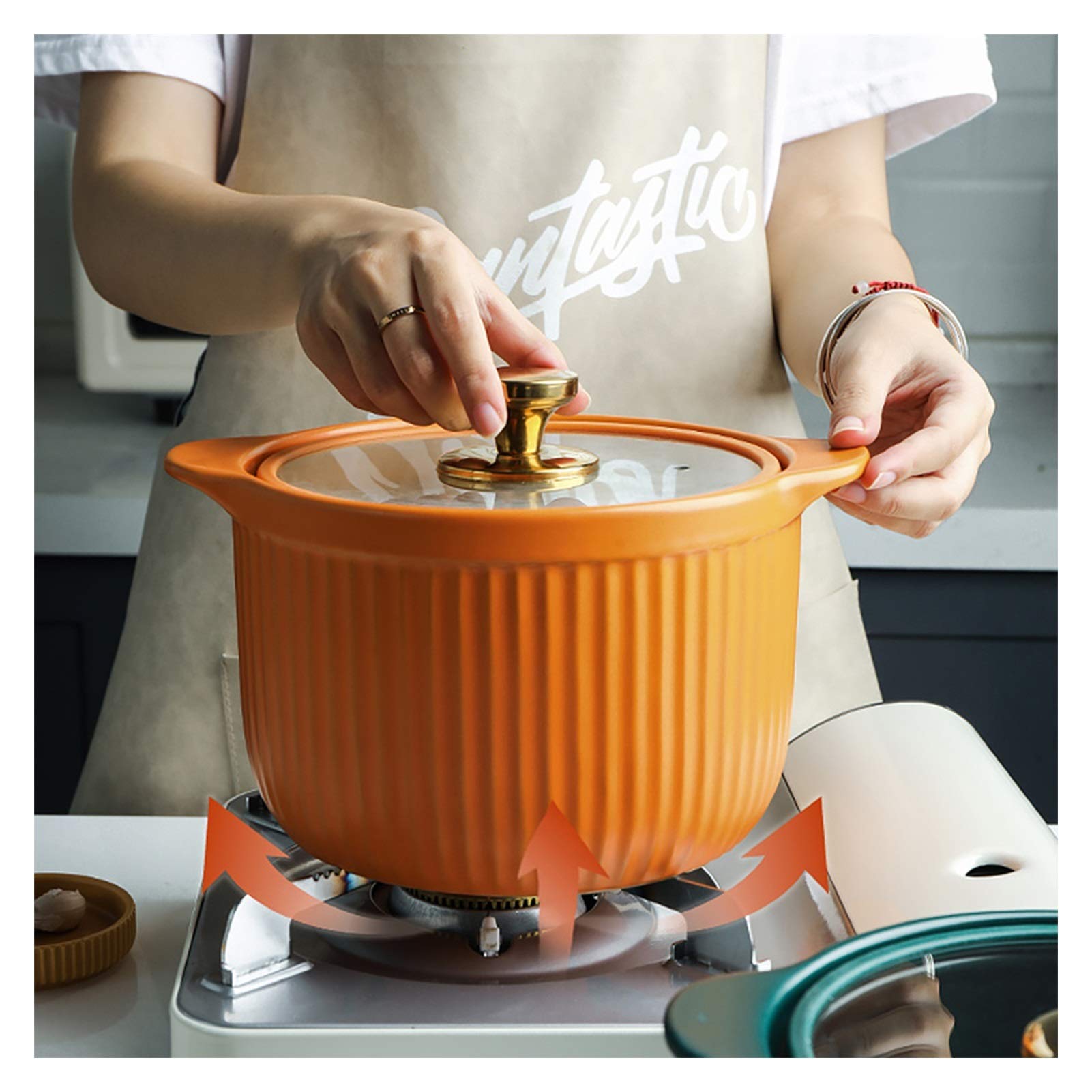 Cooking Pot Ceramic stew pot Round Ceramic Casserole with Glass Lid Classic Earthenware Pot Kitchen Supplies Multifunctional Soup Crock Stockpot Saucepan Stew Pot Casserole Cooking clay pot (Color :