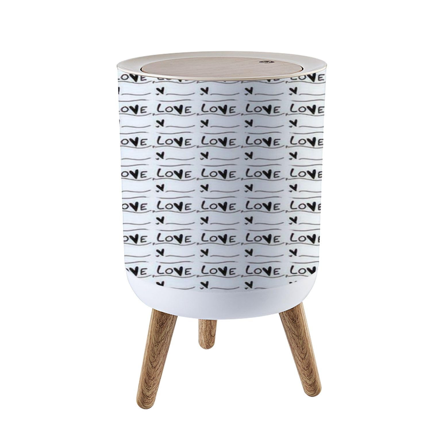 Small Trash Can with Lid for Bathroom Kitchen Office Diaper Black hearts love tile textures set about black white seamless Cute Bedroom Garbage Trash Bin Dog Proof Waste Basket Cute Decorative