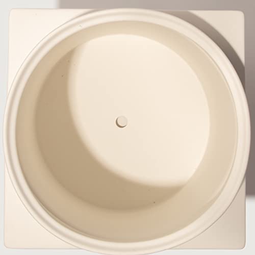 Plant Pot Ceramic 7 inch - Round Classic Planter with Tray for Indoor Outdoor Plants Flowers Herbs - Plants Not Included (White)