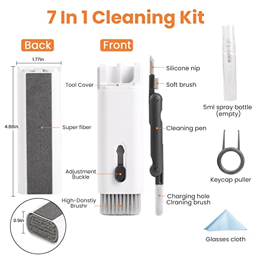 7 in 1 Electronic Cleaner kit, Cleaning Kit for monitor Keyboard Airpods MacBook iPad iPhone iPod, Screen Dust Brush Including Soft Sweep, Swipe, Airpod Cleaner Pen, Key Puller and Spray Bottle (Grey)