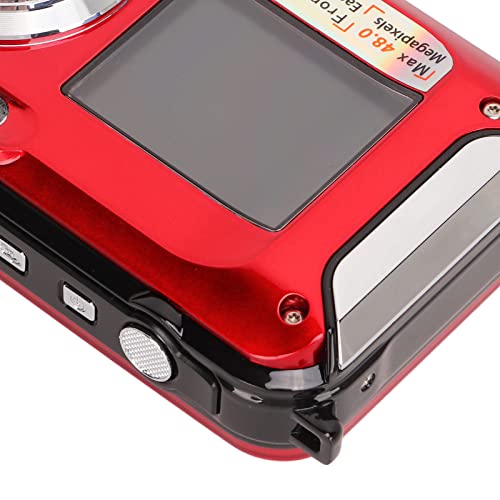 Dual Screens Waterproof Digital Camera, Full HD 2.7K 48MP 10ft 16X Digital Zoom Waterproof Dual Front and Rear Screen Digital Camera for Teenagers Beginners. (Red)