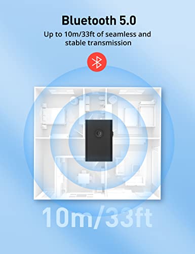 V5.0 Bluetooth Transmitter Receiver for TV PC, 2-in-1 AUX Audio Adapter, Wireless 3.5mm Bluetooth Adapter for Headphones/Car/Home Stereo/Switch/Speakers, Simultaneously Pair 2 Devices