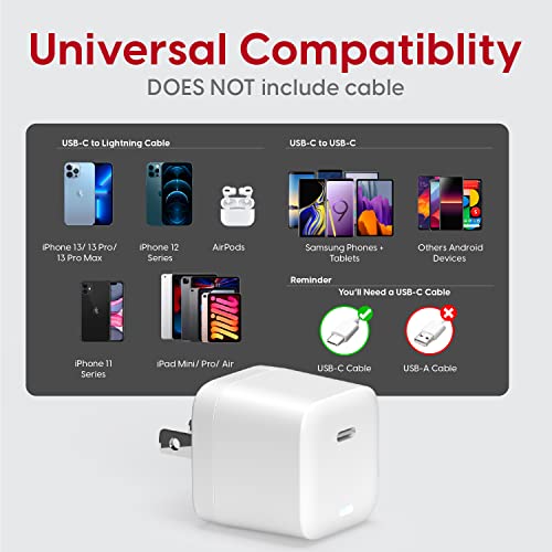 TALK WORKS USB-C Wall Charger Compatible w/iPhone 13/13 Pro/13 Pro Max/14/14 Plus/14 Pro/14 Pro Max, Laptop Computers - Single Port Fast Wall Charger Block Cube (White)