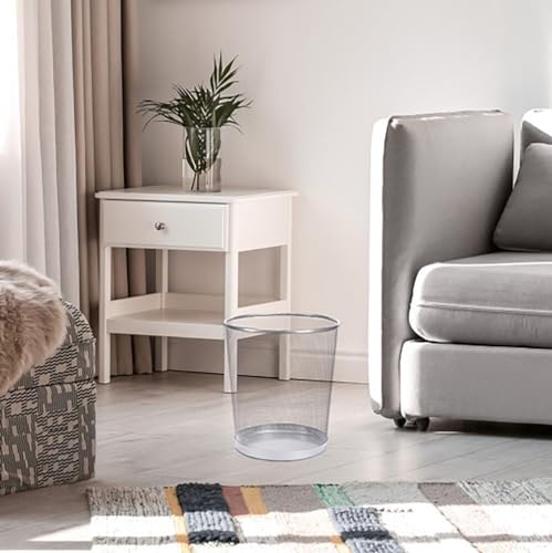 Waste Paper Basket Small Cylinder Trash Can for Home or Office Mesh Round Bins, Reinforced Solid Rim and Base for Garbage or Recycle