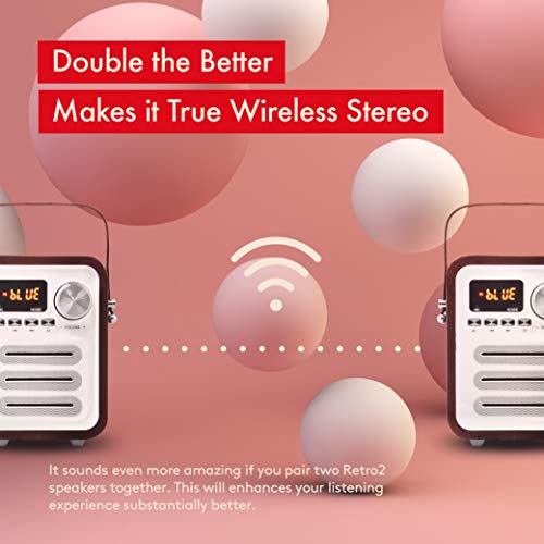 KNZ Retro2 Bluetooth 5.0 Vintage Style Speaker with FM Radio, 10W Speaker, Subwoofer, microSD and USB Streaming, Remote Control, Compatible with True Wireless Stereo