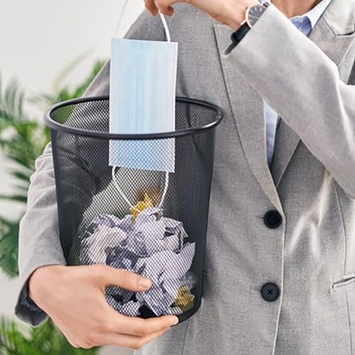 Waste Paper Basket Small Cylinder Trash Can for Home or Office Mesh Round Bins, Reinforced Solid Rim and Base for Garbage or Recycle