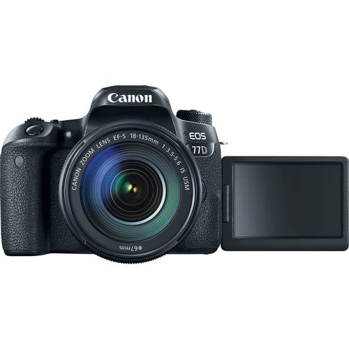 Canon EOS 77D DSLR Camera with 18-135mm USM Lens (1892C002) + 64GB Memory Card + Case + Card Reader + Flex Tripod + Hand Strap + Cap Keeper + Memory Wallet + Cleaning Kit (Renewed)