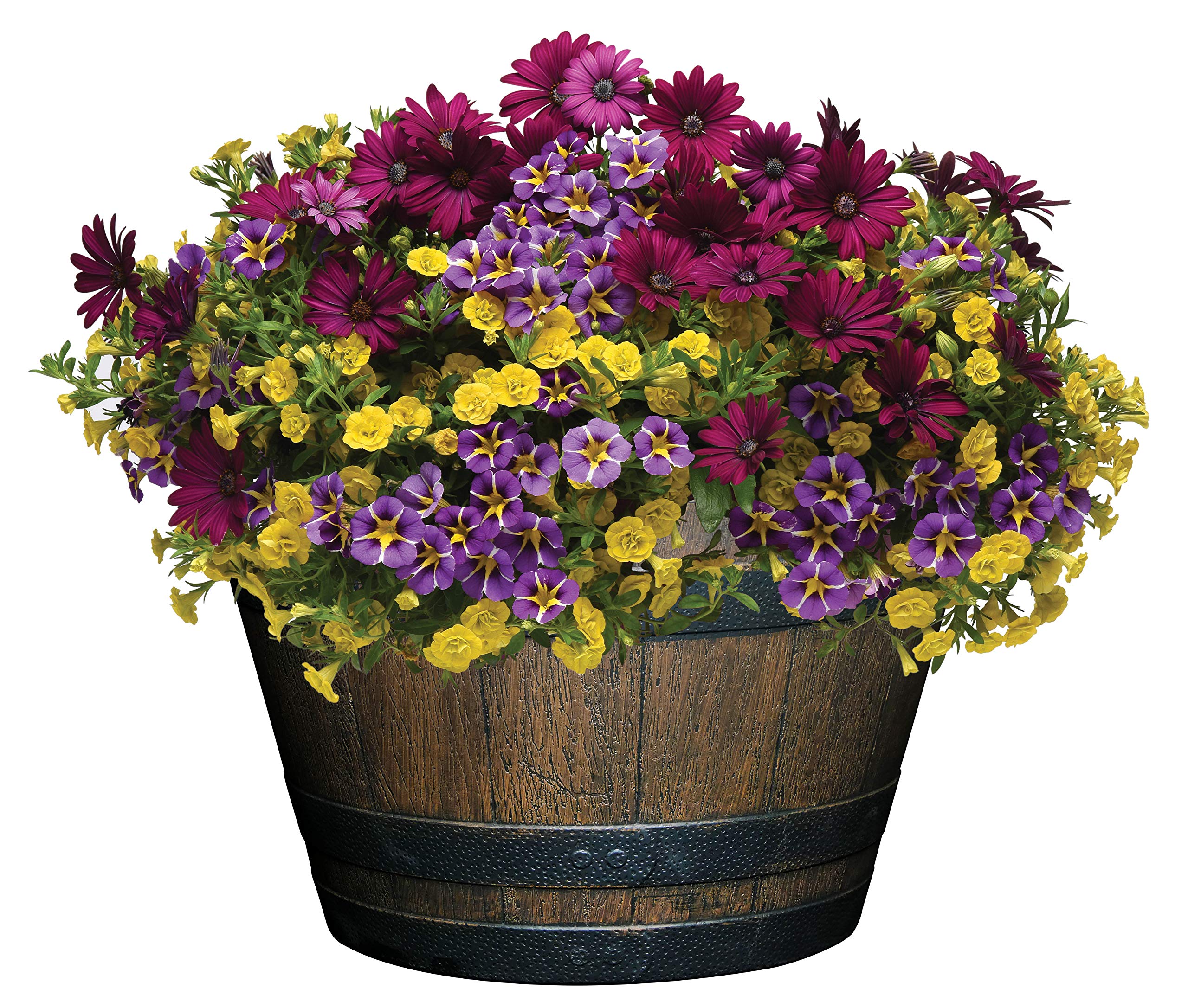 Classic Home and Garden Whiskey Plastic Resin Flower Pot Barrel Planter, Walnut Brown, 20.5" (Pack of 3)