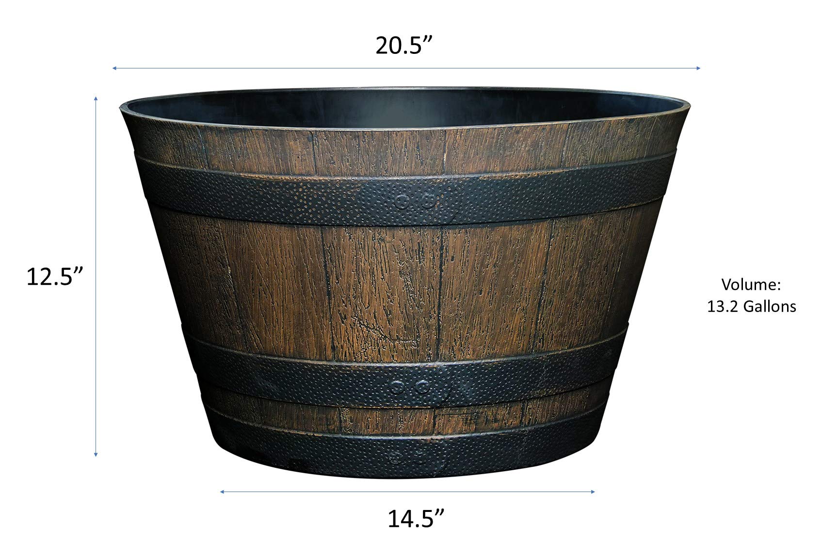 Classic Home and Garden Whiskey Plastic Resin Flower Pot Barrel Planter, Walnut Brown, 20.5" (Pack of 3)