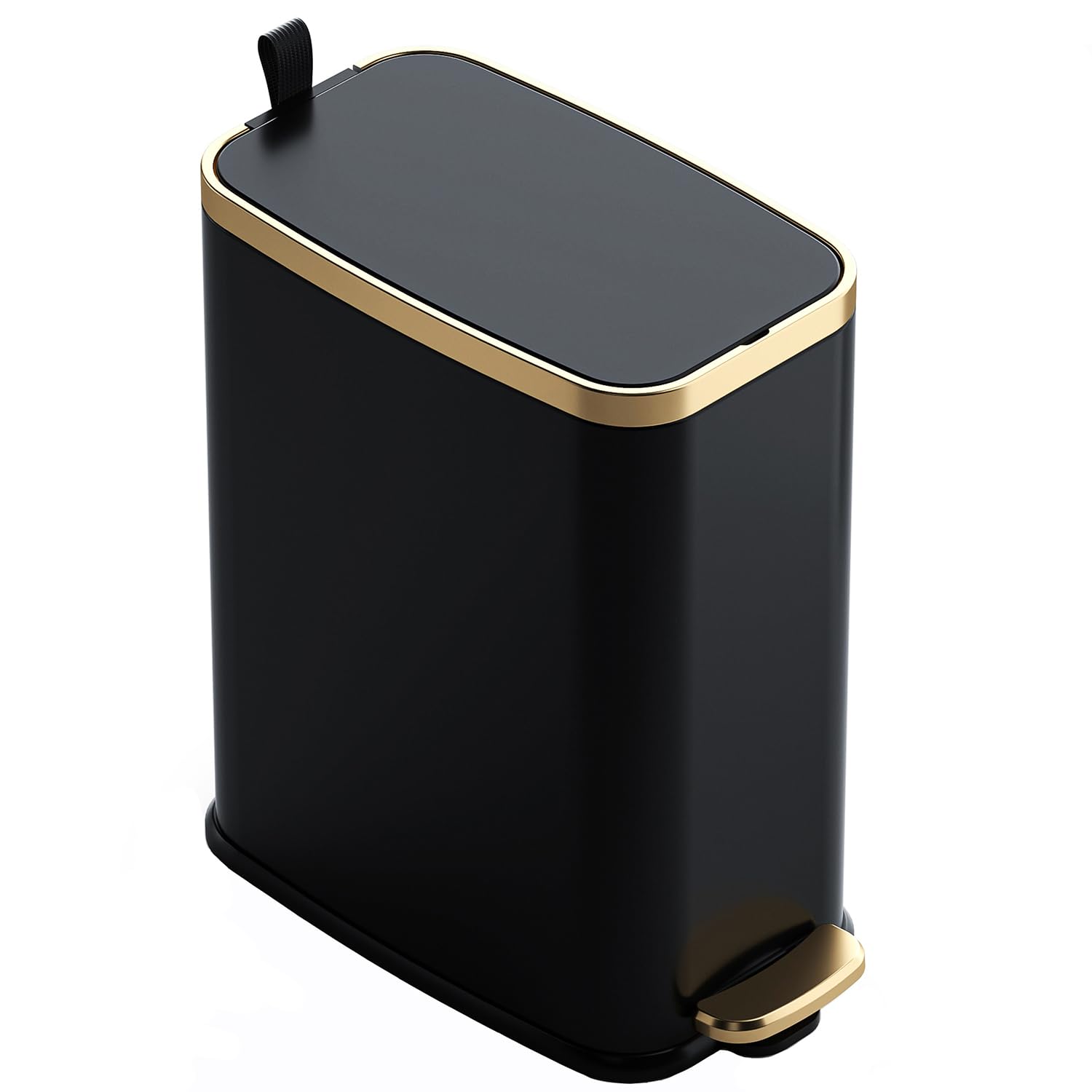 CEROELDA Small Bathroom Trash Can with Lid Soft Close-5L/1.3 Gal Slim Garbage Can-Metal Step Wastebasket-Rectangle Narrow Waste Bin for Office, Bedroom, Toilet, Live Room-Black