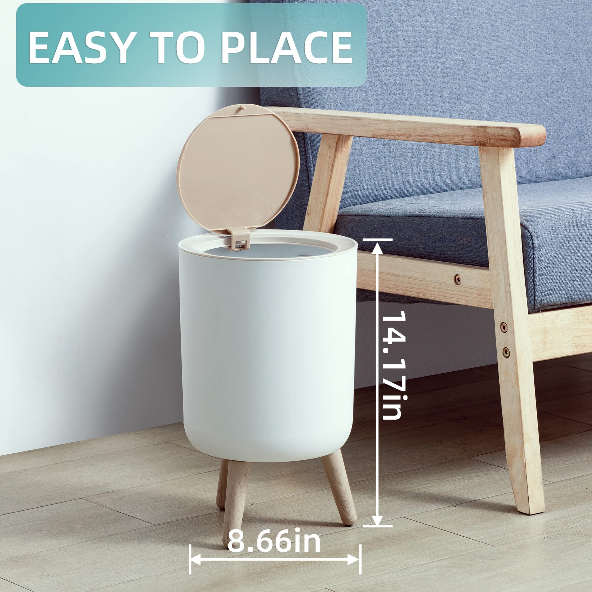 WDPUCHU Bathroom Trash Can with Lid,1.8 Gallon Modern Office Trash Can for Near Desk Bedroom Garbage Can Waste Basket with Push Top,Nordic Small Trash Bin for Living Room,Nursery,Dog Proof Trash Can