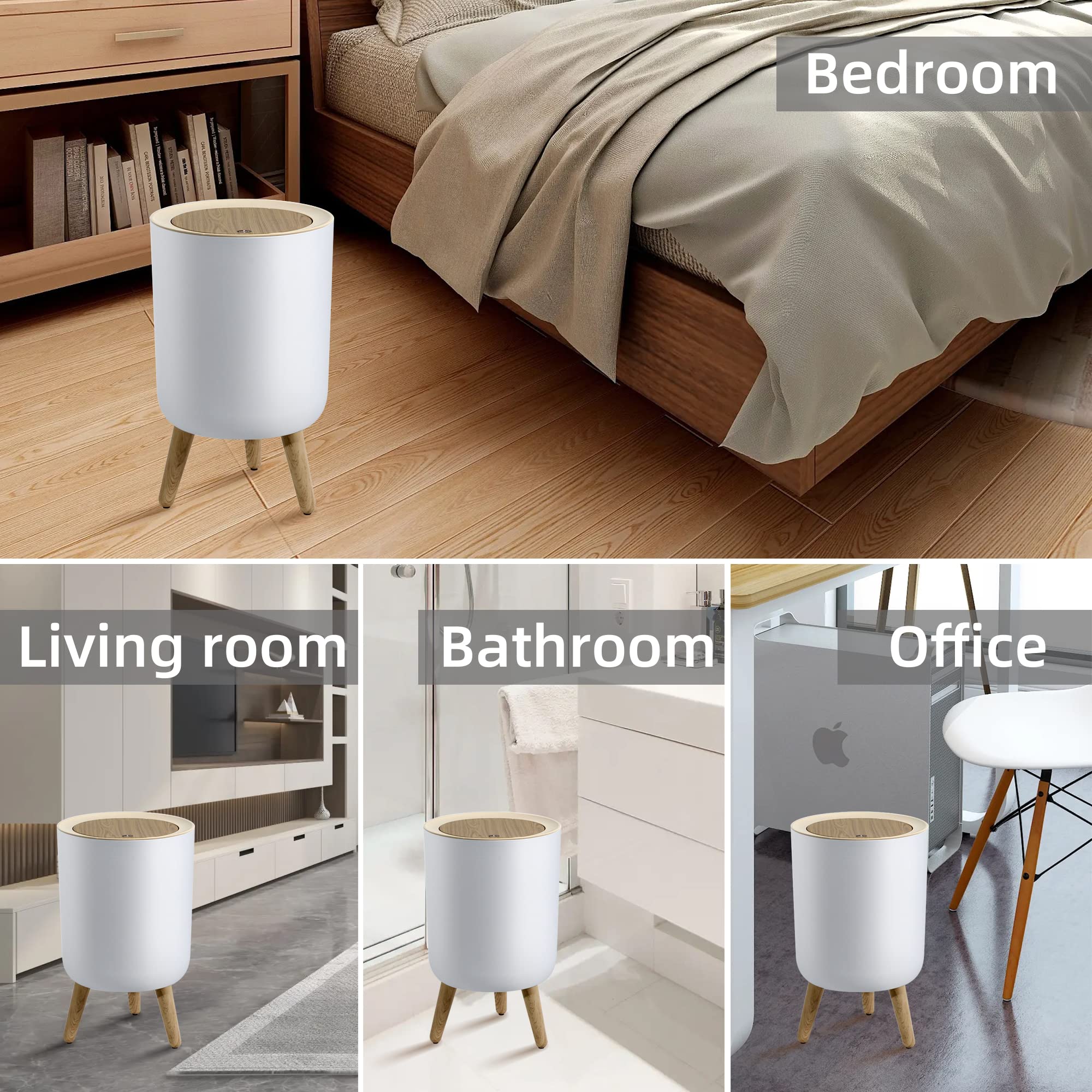 WDPUCHU Bathroom Trash Can with Lid,1.8 Gallon Modern Office Trash Can for Near Desk Bedroom Garbage Can Waste Basket with Push Top,Nordic Small Trash Bin for Living Room,Nursery,Dog Proof Trash Can