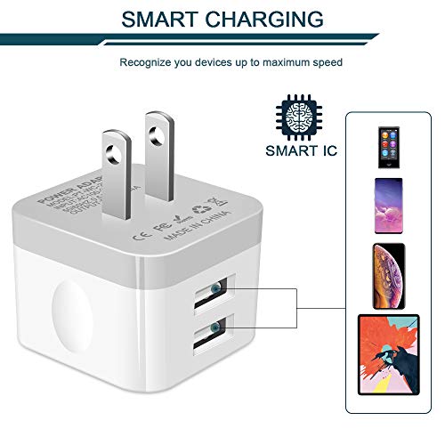 2Pack USB Wall Charger Plug, AILKIN 2.4A Dual Port USB Adapter Power Cube Fast Charging Station Box Base Replacement for iPhone 14 13 12 Pro Max SE 11 XR XS X/8, Samsung, Phones USB Charge Block-White