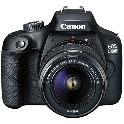 Camera EOS 4000D (Rebel T100) DSLR Camera w/EF-S 18-55mm F/3.5-5.6 Zoom Lens + Case + Sandisk 64GB Memory Card + 3pc Filter Kit + Tripod + Card Reader + Cleaning Kit (International Model)