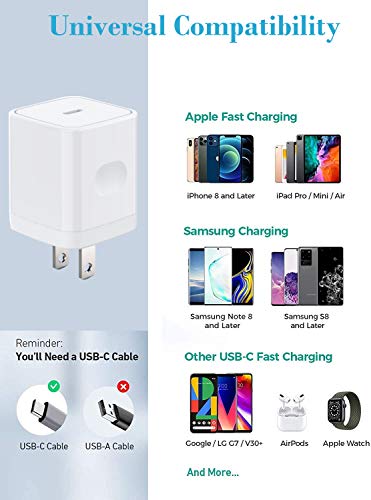 USB C Wall Charger, iPhone Fast Charger Block 2Pack 20W PD Power Adapter Compatible with iPhone 14/14 Pro/14 Pro Max/14 Plus/13 12 11 Pro Max/Pro/Mini/XS/XR/X, iPad Pro/Mini, Galaxy,Google Pixel 5/4/3