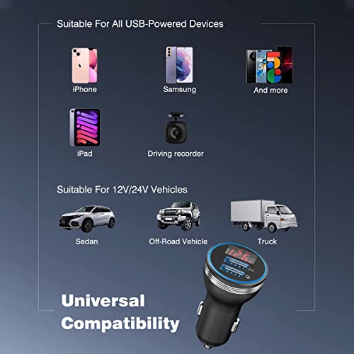 PSXROUKI Car Charger Adapter,5A/51W Dual USB Car Charger Fast Charging QC3.0 Metal Cigarette Lighter USB Charger Voltage Display Compatible with iPhone 11 Pro/8/7/6,iPad Pro, Galaxy Note 8/S8/S7/S6