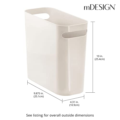 mDesign Slim 5.7 Litre Waste Bin - Waste Paper Bin with Integrated Plastic Carry Handles - Compact Waste Bin for Bathroom, Kitchen or Office - Cream
