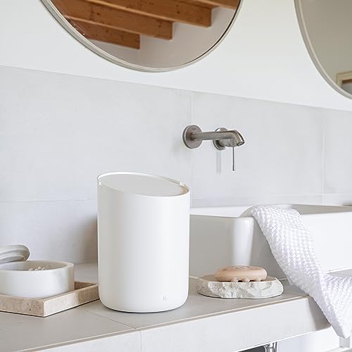 Kazai.® Mini Waste Bin 'Tove' - Small and Unique Design Bin from Berlin | for Bathroom, Kitchen & Desk | 1.5L Capacity, Non-Slip, Inner Bucket | White
