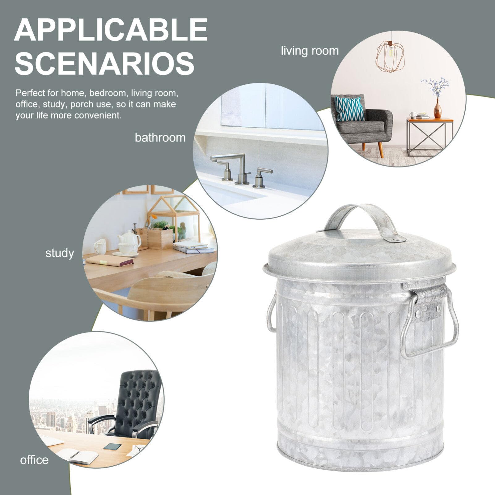 Cabilock Galvanized Trash Can Bucket with Lid Mini Desktop Wastebasket Rubbish Bin Garbage Waste Basket Vintage Farmhouse Metal Utility Pail Flower Pot Pen Pencil Holder L
