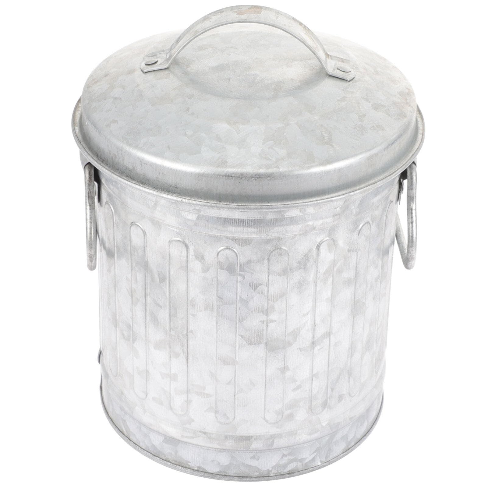 Cabilock Galvanized Trash Can Bucket with Lid Mini Desktop Wastebasket Rubbish Bin Garbage Waste Basket Vintage Farmhouse Metal Utility Pail Flower Pot Pen Pencil Holder L