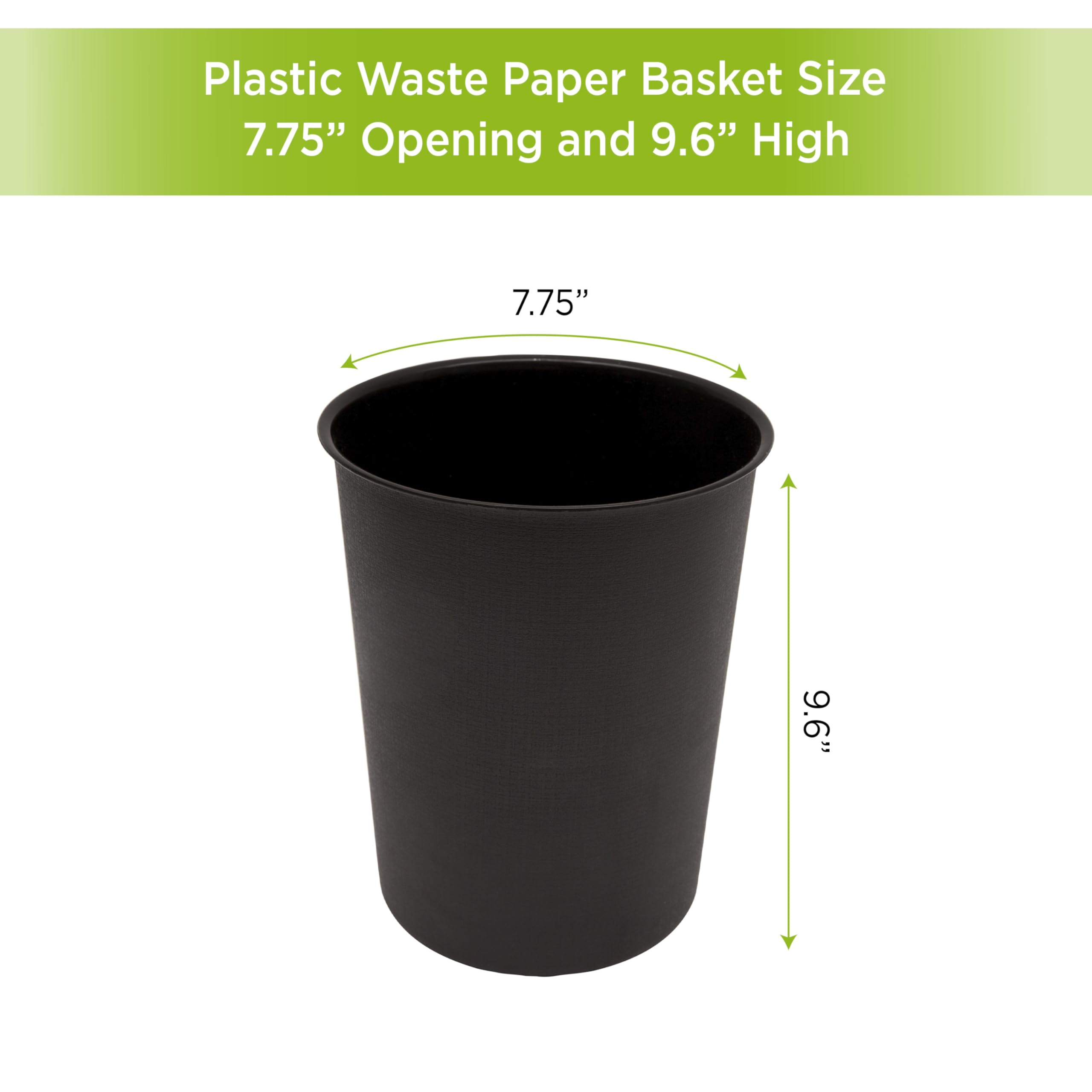 Kenney KN83001 Storage Made Simple 1.53 Gallon (5.7 Liter) Small Open Top Rust-Proof Plastic Waste Basket/Trash Can/Garbage Can for Bathroom, Bedroom, Home Office, Laundry Room, or Dorms, Black