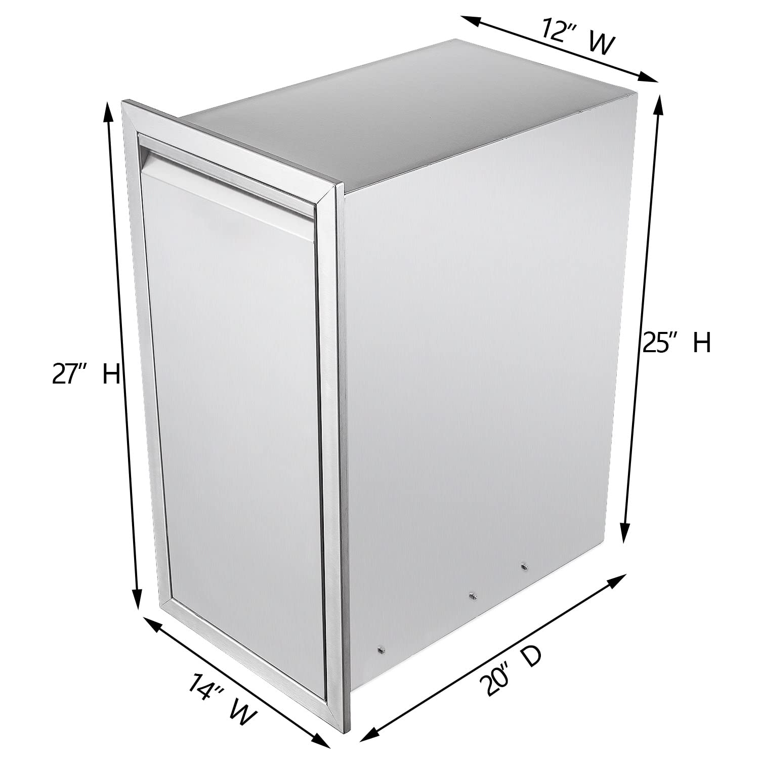 Atatod 14-inch Single Pull-Out Trash can Stainless Steel Outdoor Kitchen Trash can can Store a 10 Gallon Commercial Trash can Without Handle Design