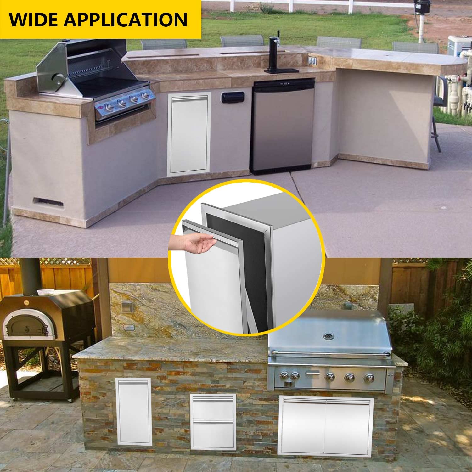 Atatod 14-inch Single Pull-Out Trash can Stainless Steel Outdoor Kitchen Trash can can Store a 10 Gallon Commercial Trash can Without Handle Design