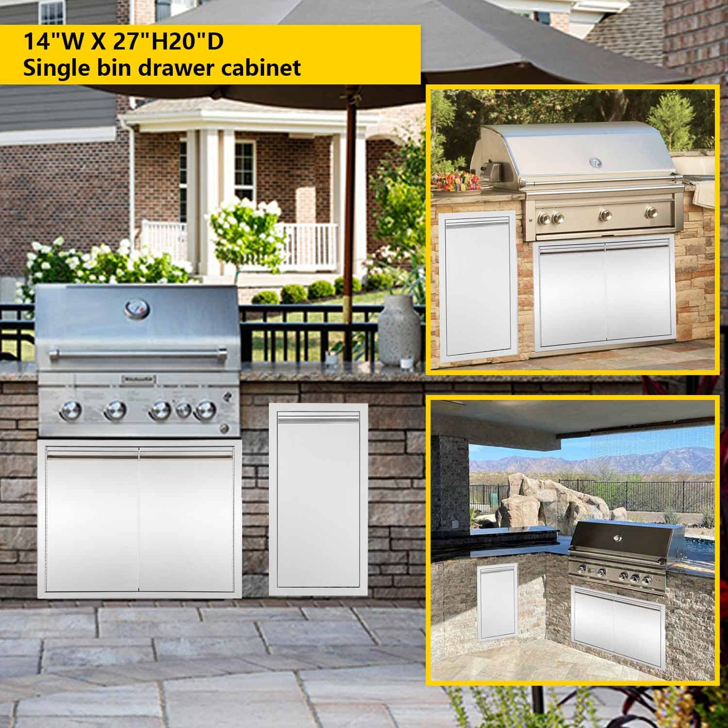 Atatod 14-inch Single Pull-Out Trash can Stainless Steel Outdoor Kitchen Trash can can Store a 10 Gallon Commercial Trash can Without Handle Design
