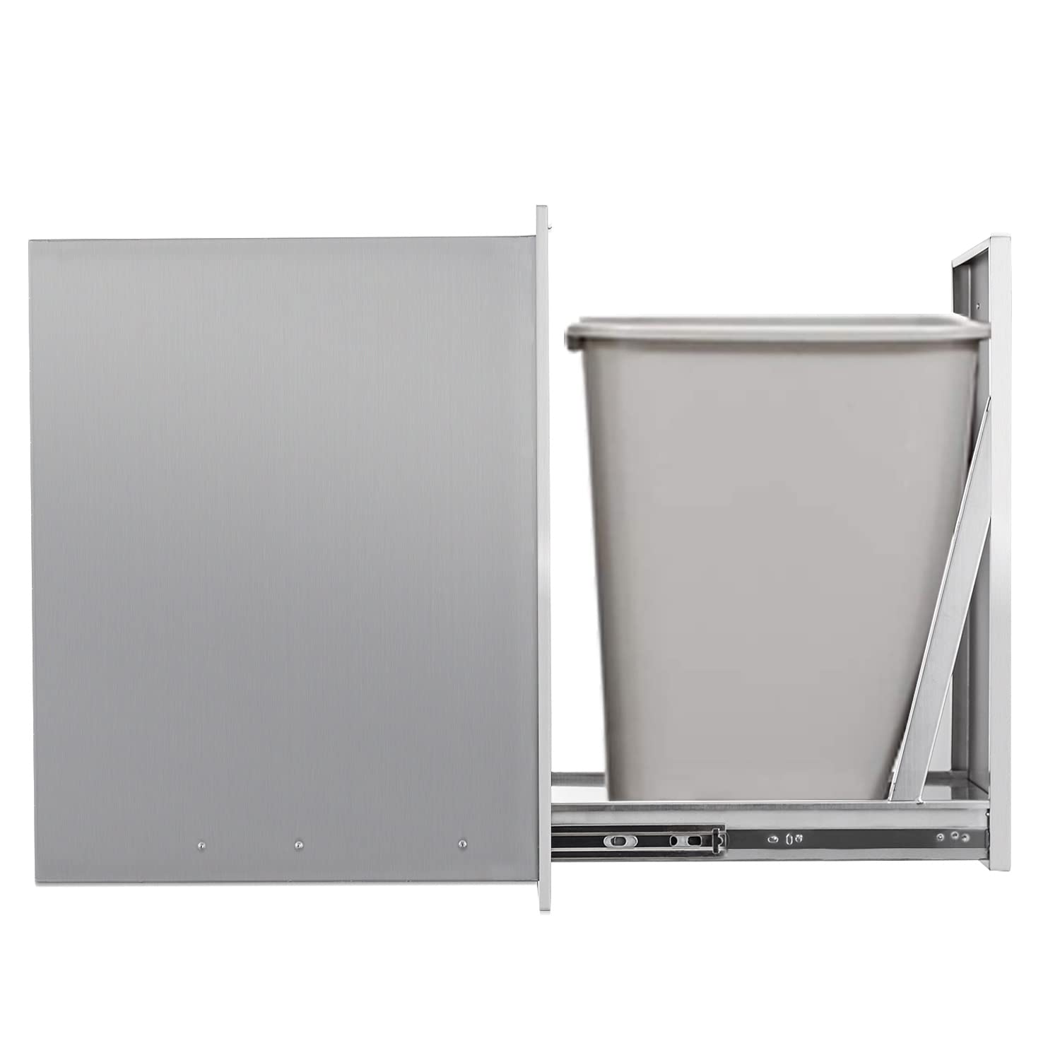 Atatod 14-inch Single Pull-Out Trash can Stainless Steel Outdoor Kitchen Trash can can Store a 10 Gallon Commercial Trash can Without Handle Design