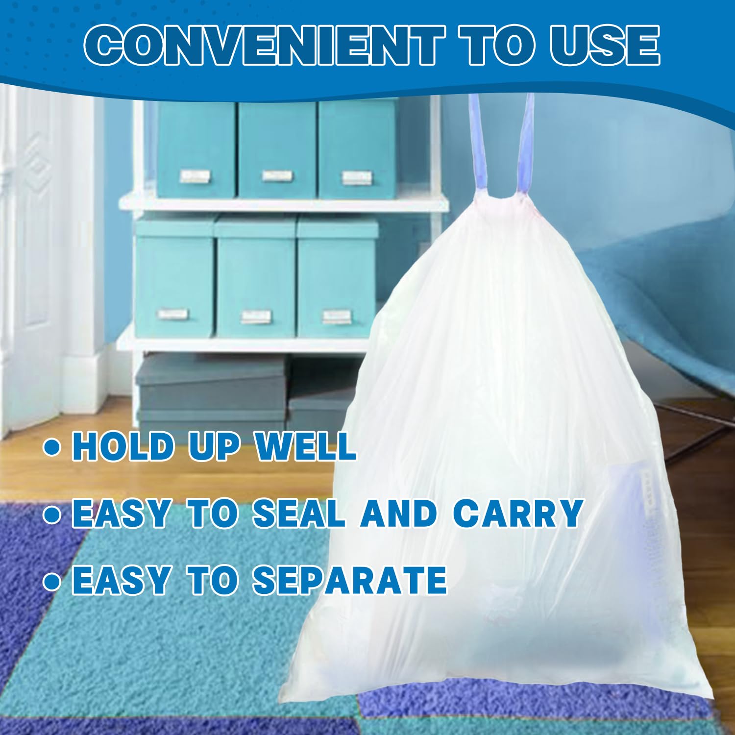 T.FORING 4 Gallon Trash Bags Drawstring 1.1 Mil - 120 Count White Small Garbage Bags Unscented for Bathroom, 15 Liter Thick Plastic Wastebasket Liners for Toilet Home Office and Bedroom