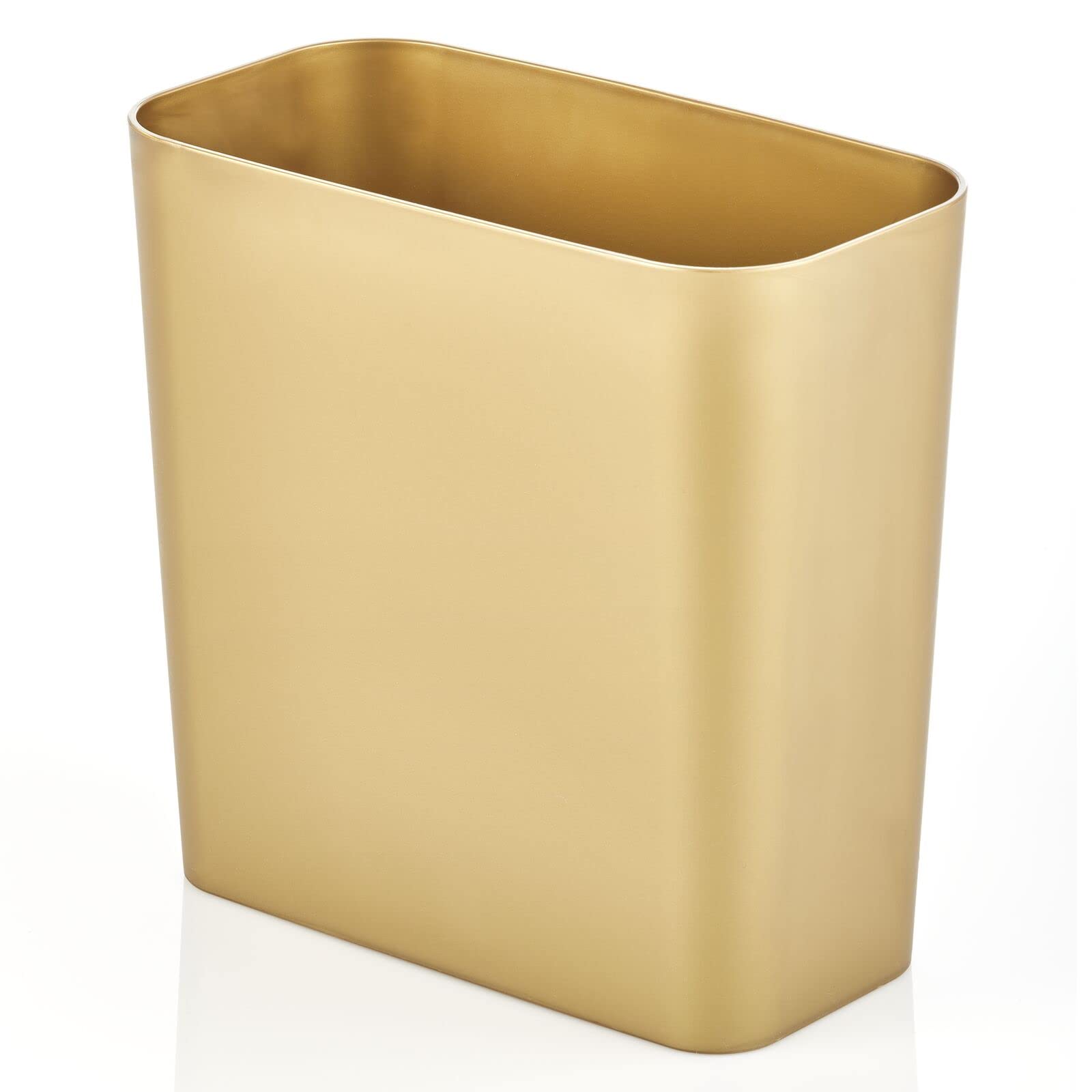 mDesign Small Plastic 1.8 Gallon Trash Can Wastebasket Garbage Bin for Bathroom - Slim Rubbish Waste Bin Trashcan for Master/Guest Bath, Bedroom, Kitchen, Laundry Room, Casi Collection, Soft Brass