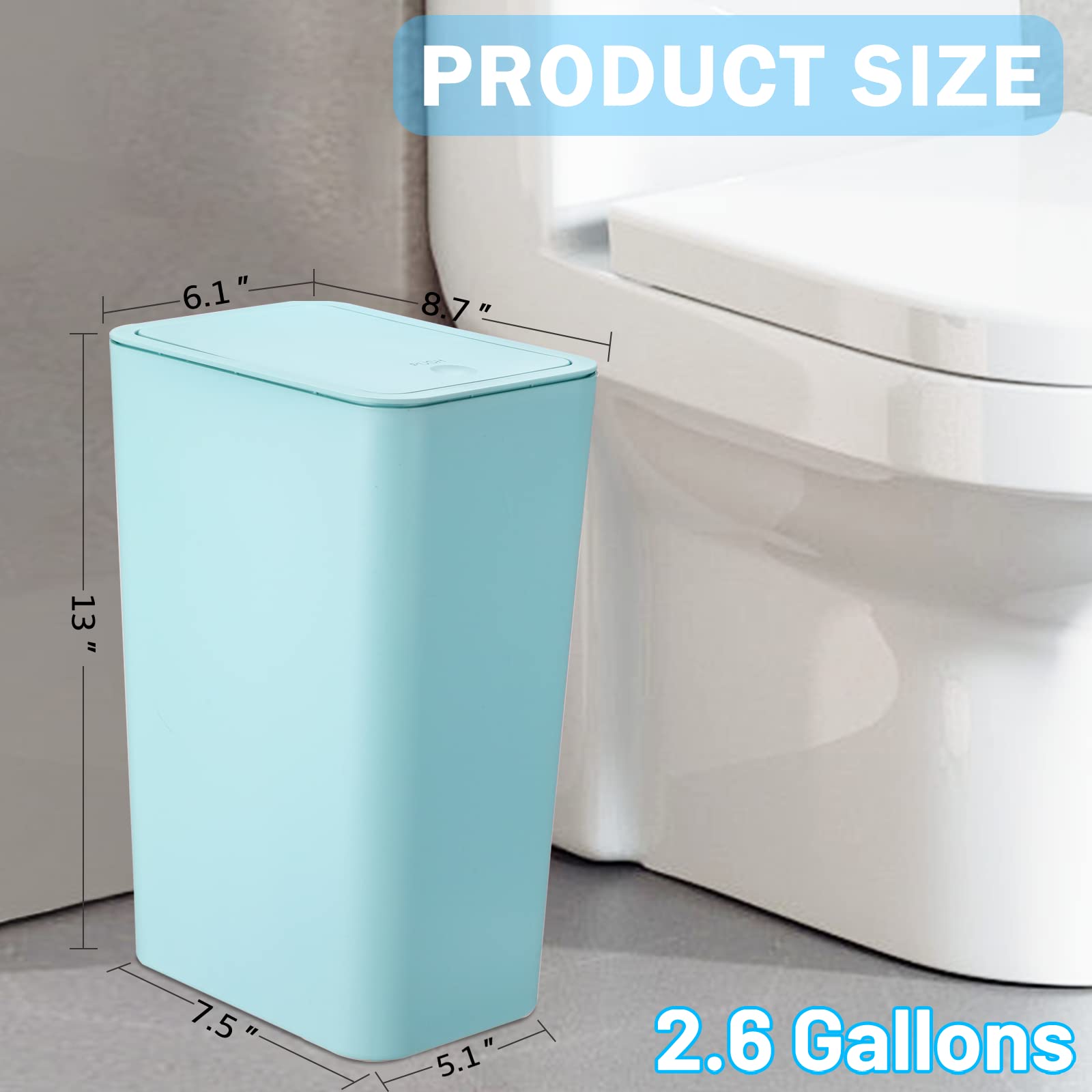 SHPMXUPW 3 Pack Bathroom Small Trash Can with Lid,10L / 2.6 Gallon Slim Garbage Bin Wastebasket with Pop-Up Lid for Bedroom, Office, Kitchen, Craft Room, Fits Under Desk/Cabinet/Sink