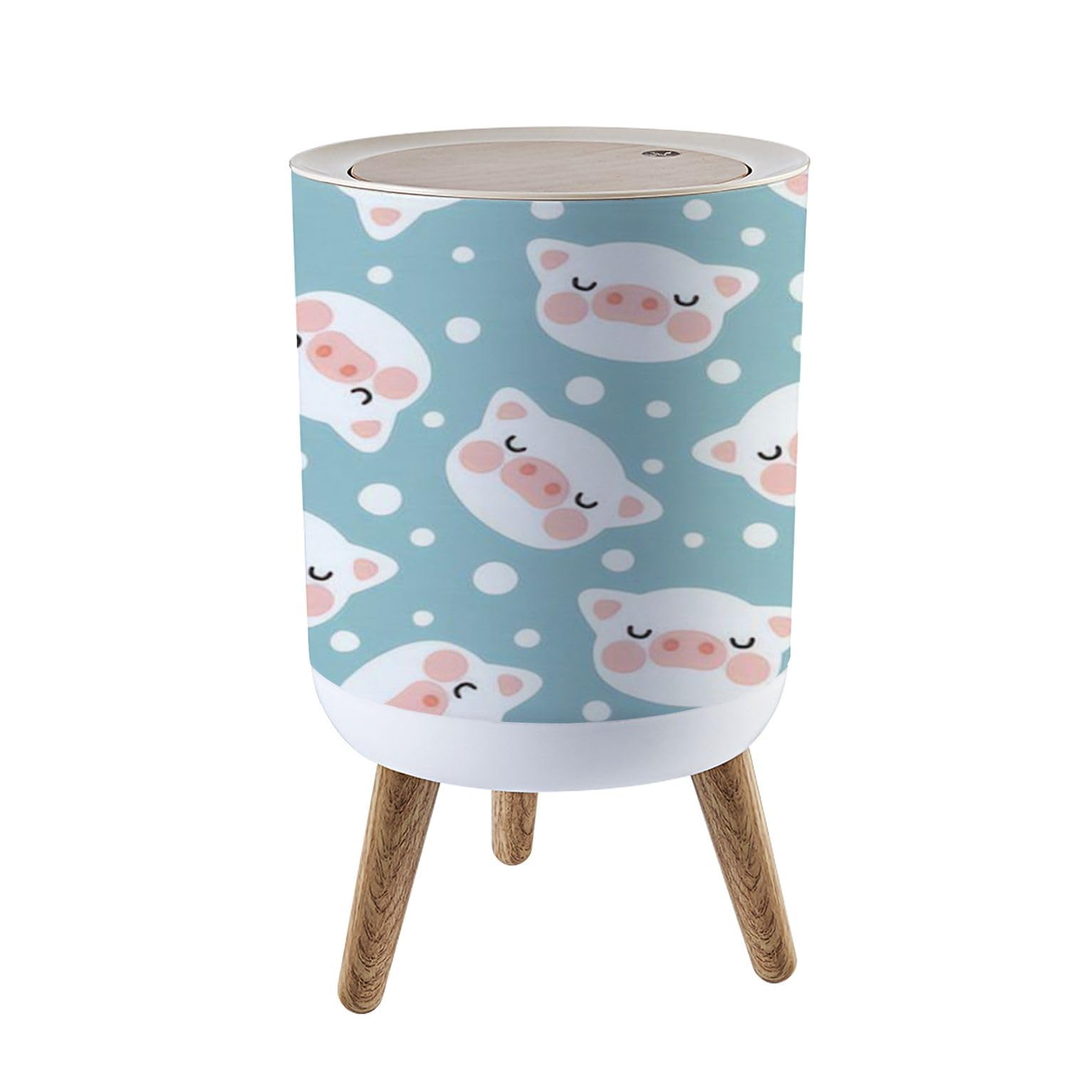 Small Trash Can with Lid for Bathroom Kitchen Office Diaper cute white happy face scandinavian a pastel blue Kids animals kawaii Bedroom Garbage Trash Bin Dog Proof Waste Basket Cute Decorative