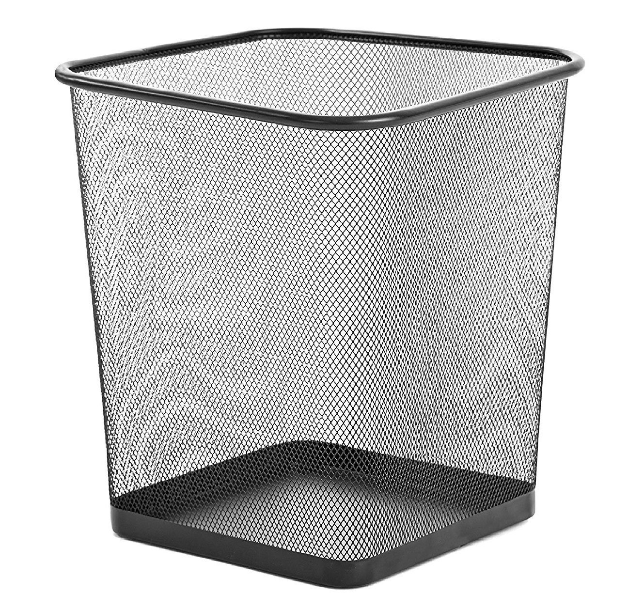 Zuvo Square Mesh Waste Wastebasket Pack of 2 | Lightweight Waste Metal Basket Garbage Can | Metal Trash Bin Ideal for Kitchen Home Office Dorm Living Desk Bedroom, (16 Quart)(Black)(10.1" X 10")