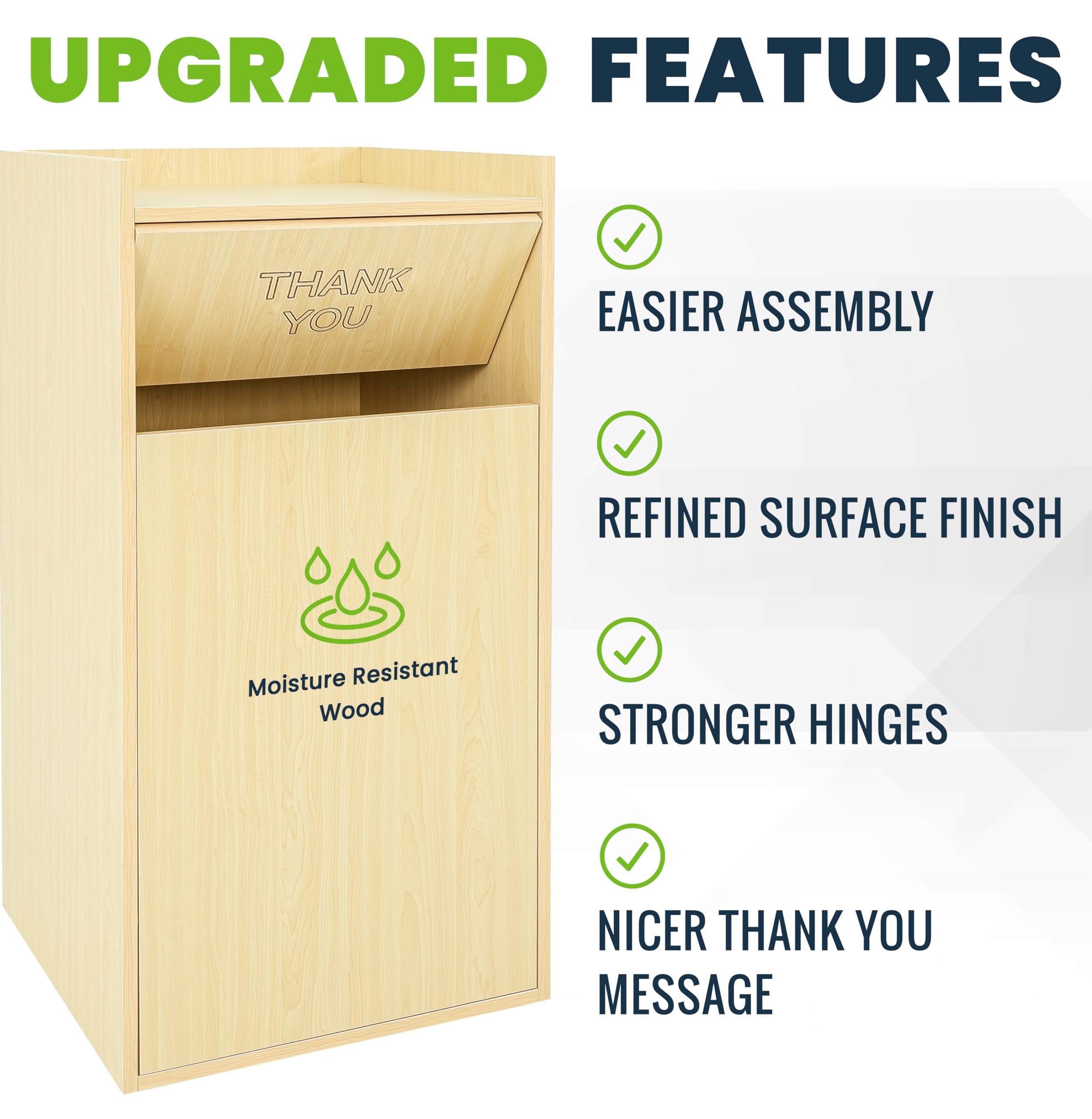 Alpine Restaurant Trash Can Cabinet with Tray Holder - Thank You Trash Can, Commercial Trash Can 40 Gallon Garbage Can Cabinet for Restaurants, Cafeterias (Oak)