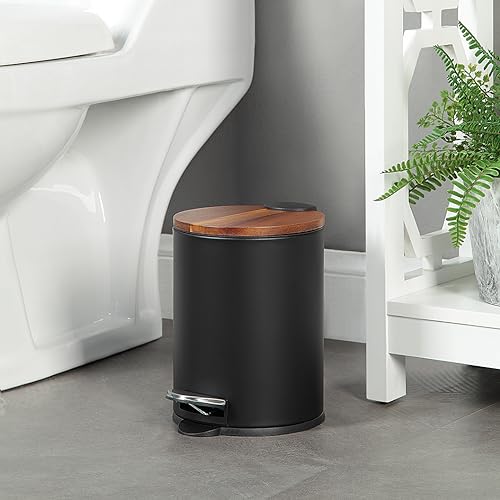 SunnyPoint Extra Small Trash Can (3 Liter /0.8Gallon) with Plastic Inner Bucket; Bathroom, Office,Kitchen and Bedroom Step On and Slow Close (BLK); Inner Bucket Size: 6.1" D X 7.2" H