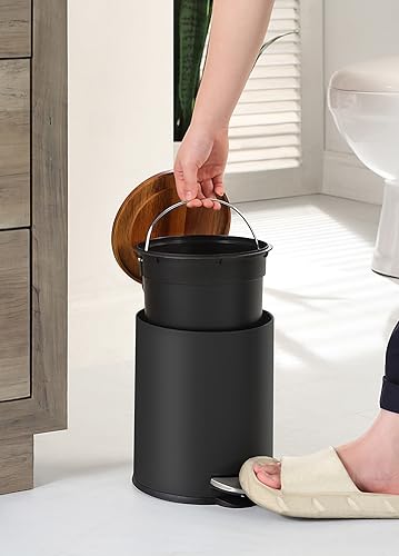 SunnyPoint Extra Small Trash Can (3 Liter /0.8Gallon) with Plastic Inner Bucket; Bathroom, Office,Kitchen and Bedroom Step On and Slow Close (BLK); Inner Bucket Size: 6.1" D X 7.2" H