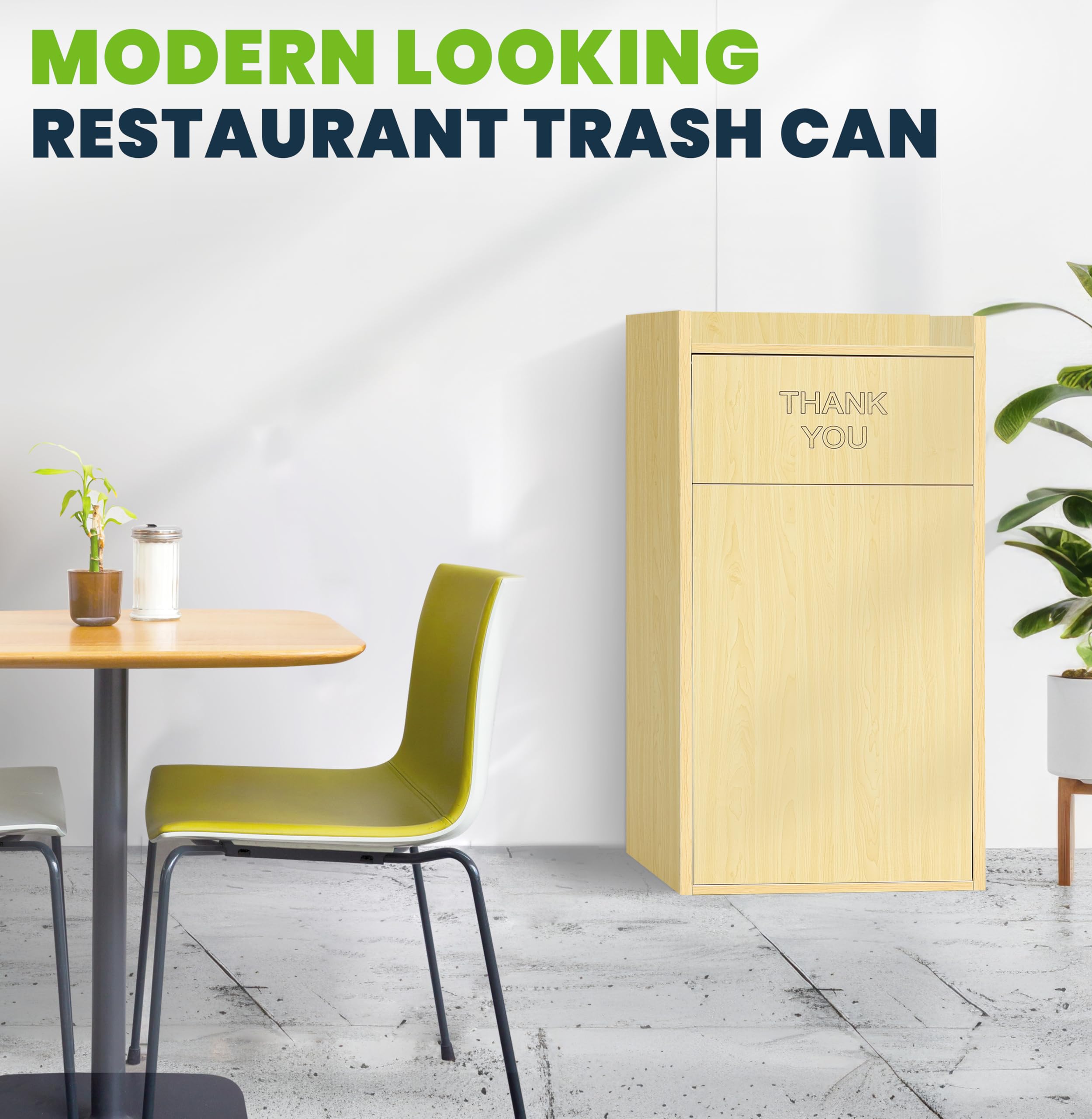 Alpine Restaurant Trash Can Cabinet with Tray Holder - Thank You Trash Can, Commercial Trash Can 40 Gallon Garbage Can Cabinet for Restaurants, Cafeterias (Oak)