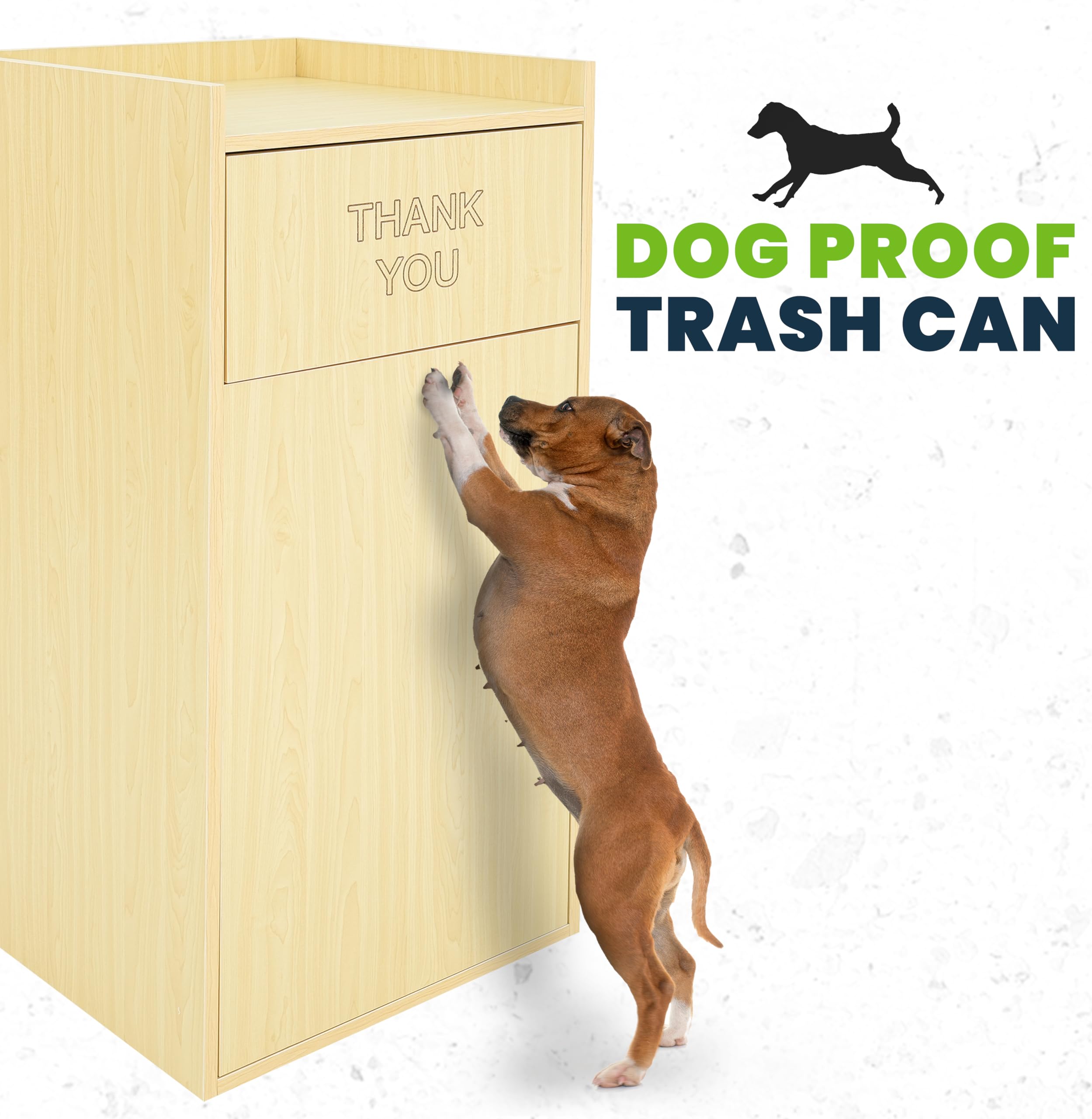 Alpine Restaurant Trash Can Cabinet with Tray Holder - Thank You Trash Can, Commercial Trash Can 40 Gallon Garbage Can Cabinet for Restaurants, Cafeterias (Oak)