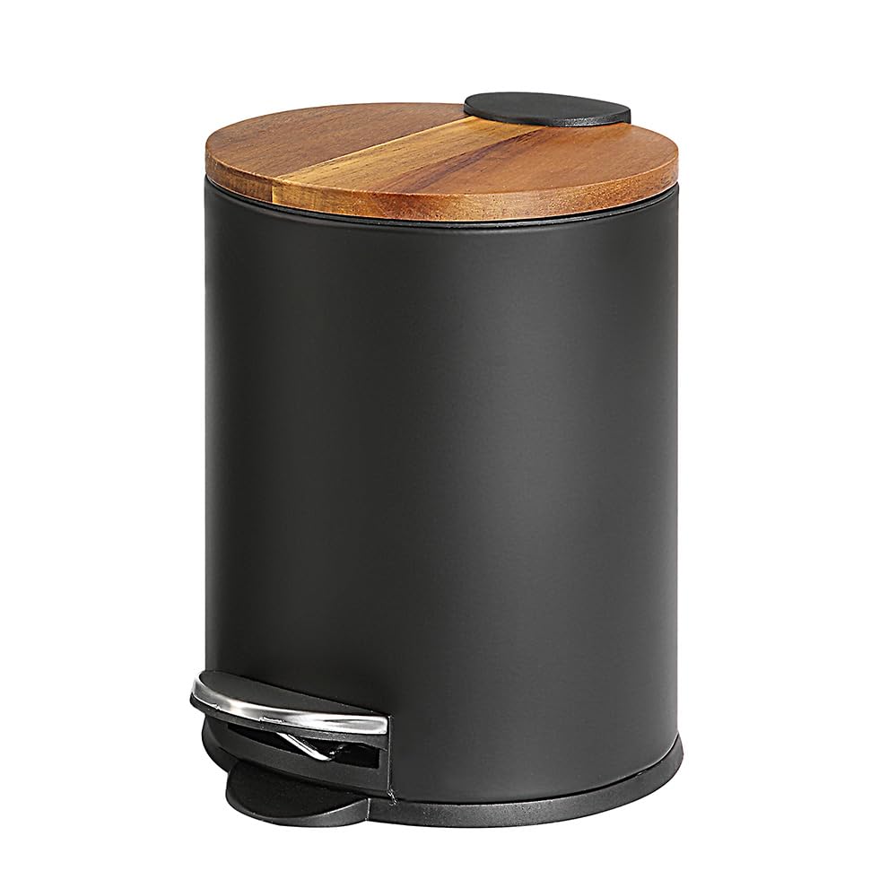 SunnyPoint Extra Small Trash Can (3 Liter /0.8Gallon) with Plastic Inner Bucket; Bathroom, Office,Kitchen and Bedroom Step On and Slow Close (BLK); Inner Bucket Size: 6.1" D X 7.2" H