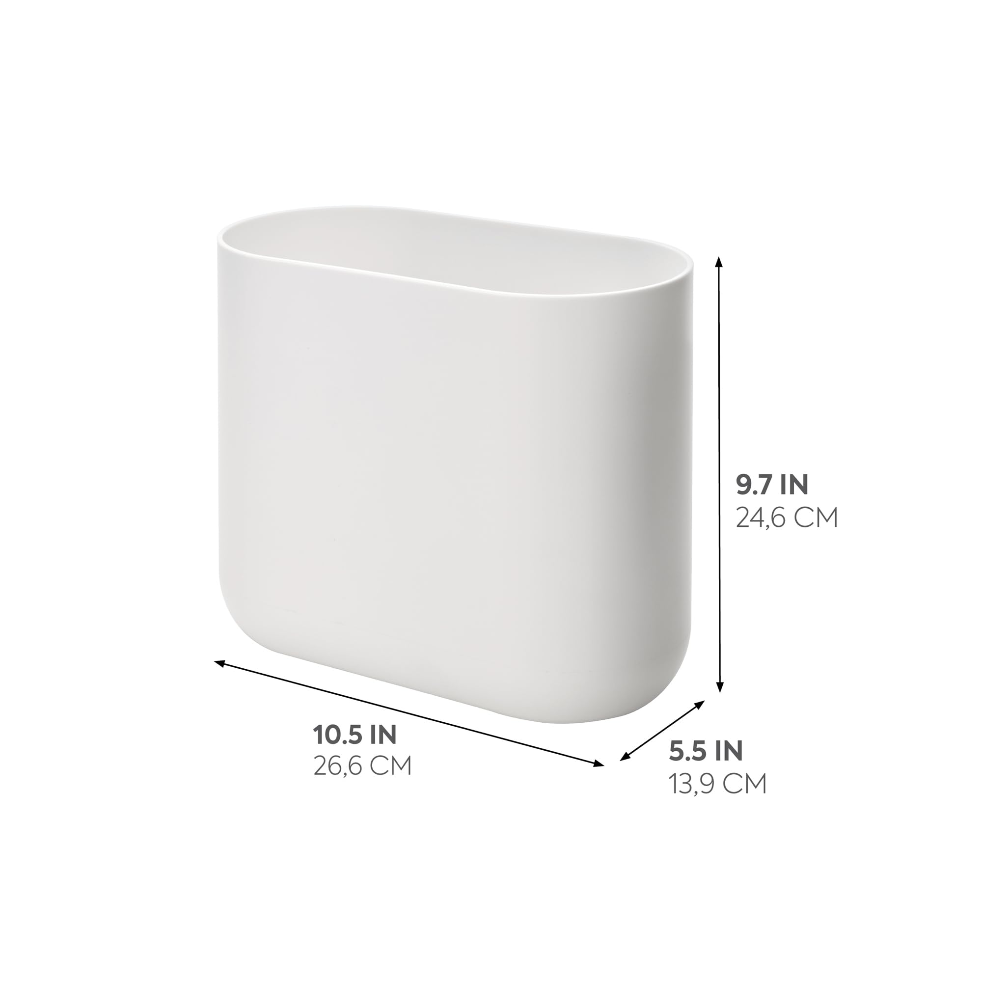 iDesign Slim Oval Plastic Waste Basket The Cade Collection, 10.56” x 5.5” x 9.77”, White