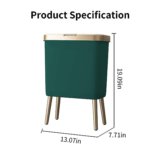 JOSUCLEN Bathroom Trash Can with Lid, Modern Bedroom Garbage Can with Gold Edge, 4 Gallon Trash Bin Plastic Waste can for Office, Narrow Garbage Can with Legs