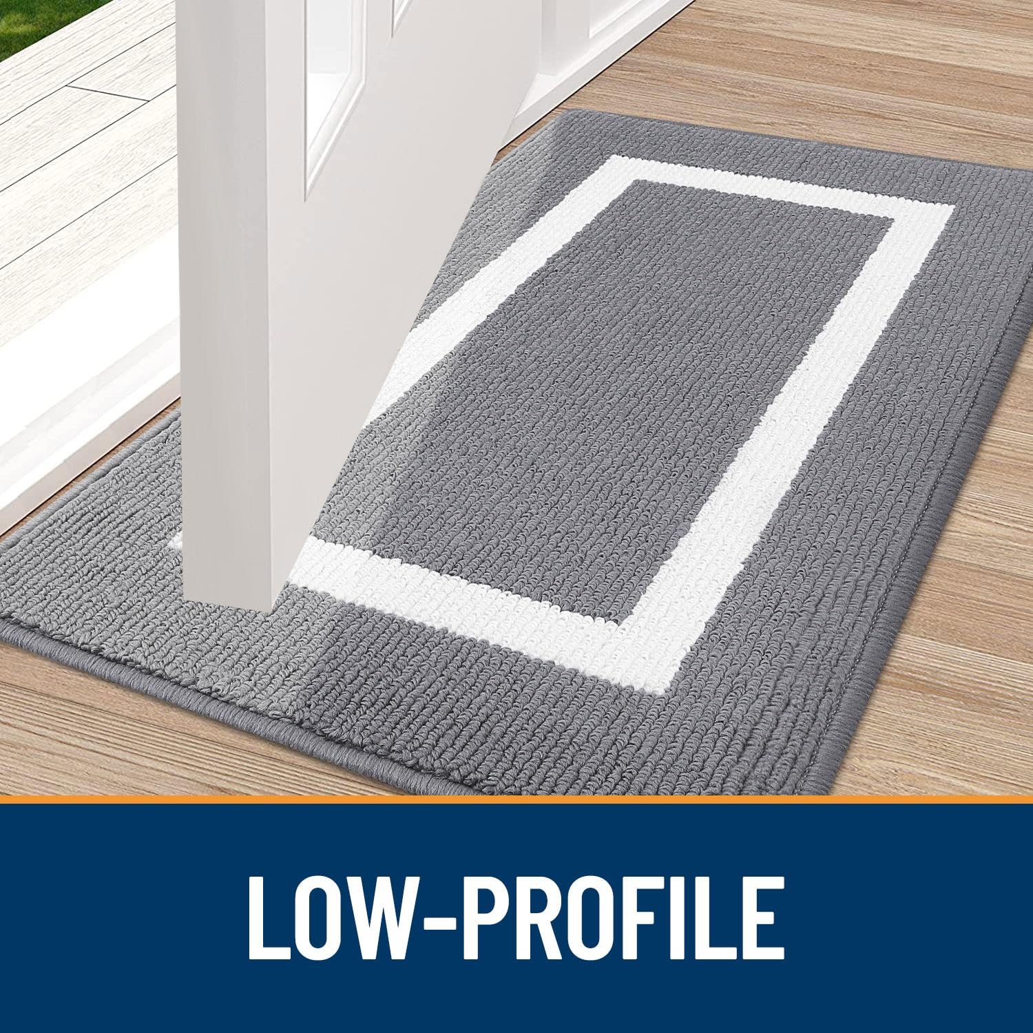 OLANLY Indoor Door Mat, 20x32, Non-Slip Absorbent Resist Dirt Entrance Rug, Machine Washable Low-Profile Inside Entry Door Rugs for Entryway, Grey
