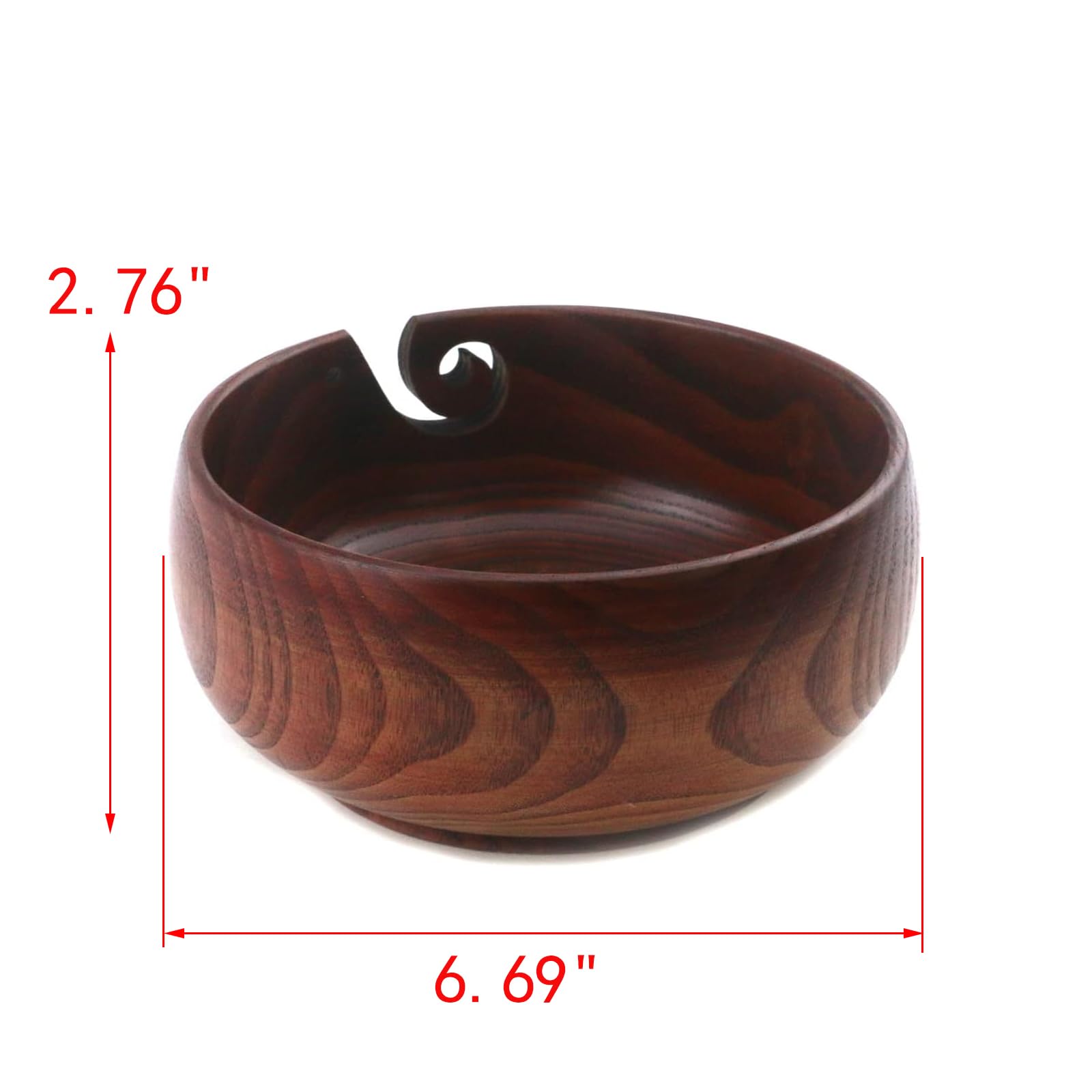 MY MIRONEY 6.69" Wooden Yarn Bowl,Yarn Storage Bowl with Carved Holes & Drills,Wood Yarn Holder for Crocheting and Knitting