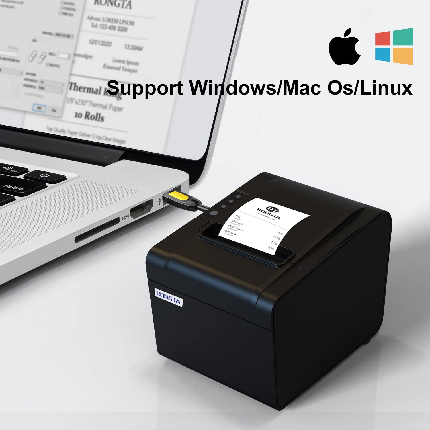 Rongta POS Printer, 80mm USB Thermal Receipt Printer, Restaurant Kitchen Printer with Auto Cutter Support Cash Drawer,USB Serial Ethernet Interface Optional for Windows/Mac/Linux (RP326)