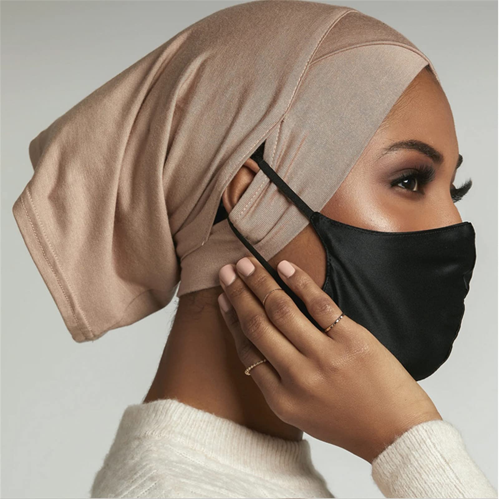 4 Pieces Muslim Under Scarf with Ear Hole Stretch Jersey Inner Hijabs Tube Caps for Islamic Women Turban Bonnet…